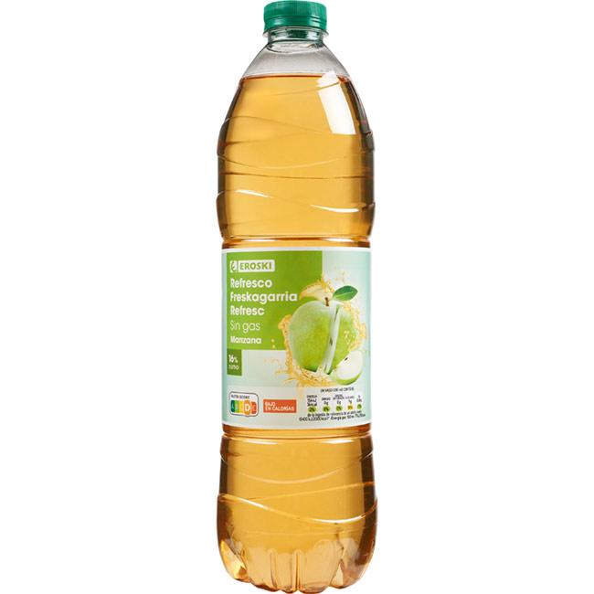 Refresco de manzana sin gas EROSKI, botella 1,5 litros